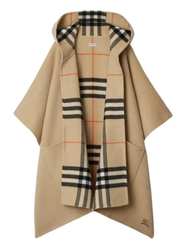 Burberry Reversible Hooded Cape With Equestrian Knight Embroidery - Sand-colored