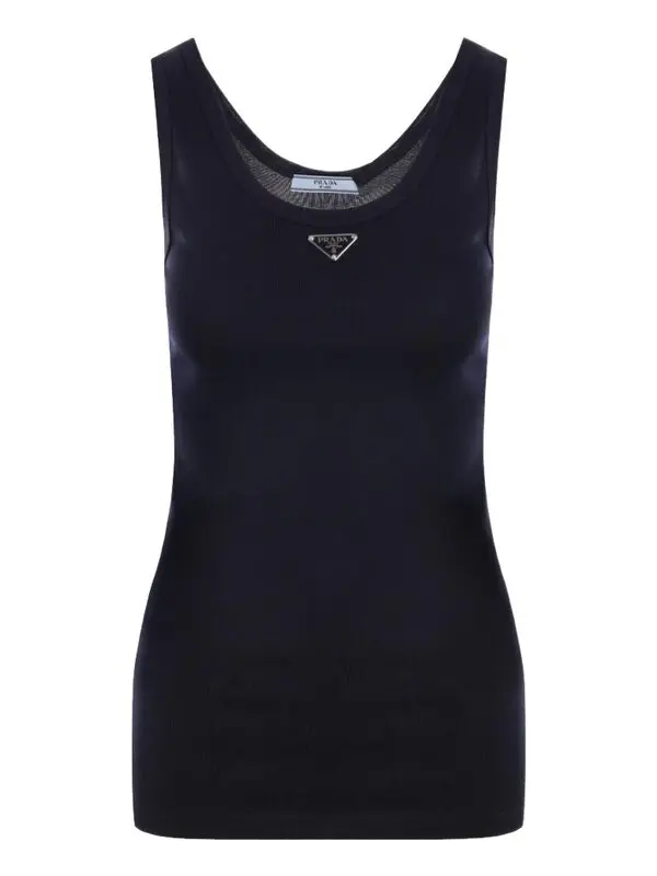 Prada Logo Plaque Sleeveless Tank Top - Blue