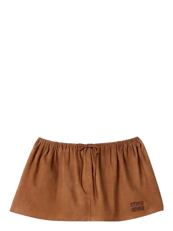 Miu Miu Waxed Suede Mini Skirt - Brown