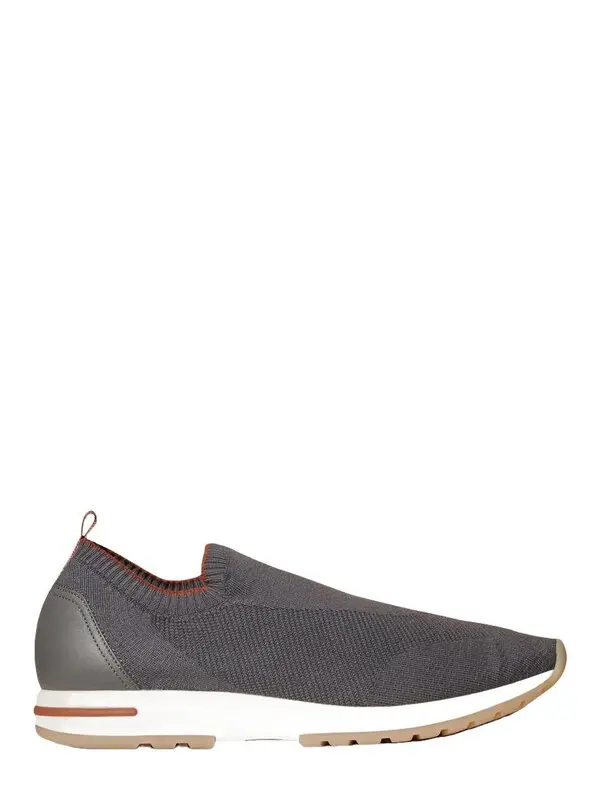Loro Piana Low-cut Knit Wool Sneakers With Calfskin Trim - Black