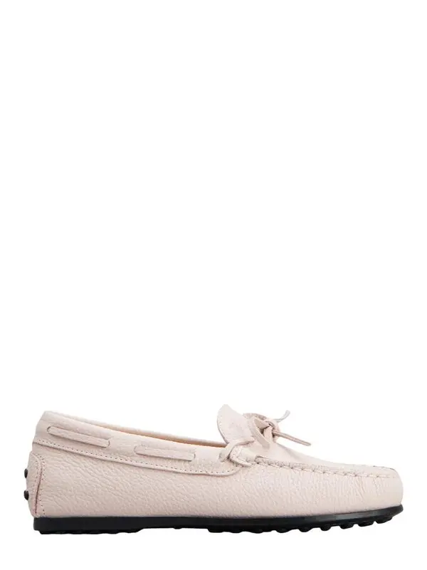 TOD'S Grained Leather Round Toe Loafers With Bow Detailing - Nude