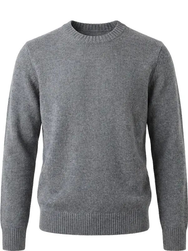 Soft Goat Round Neck Long Sleeve Sweater With Lace Trim - Gray