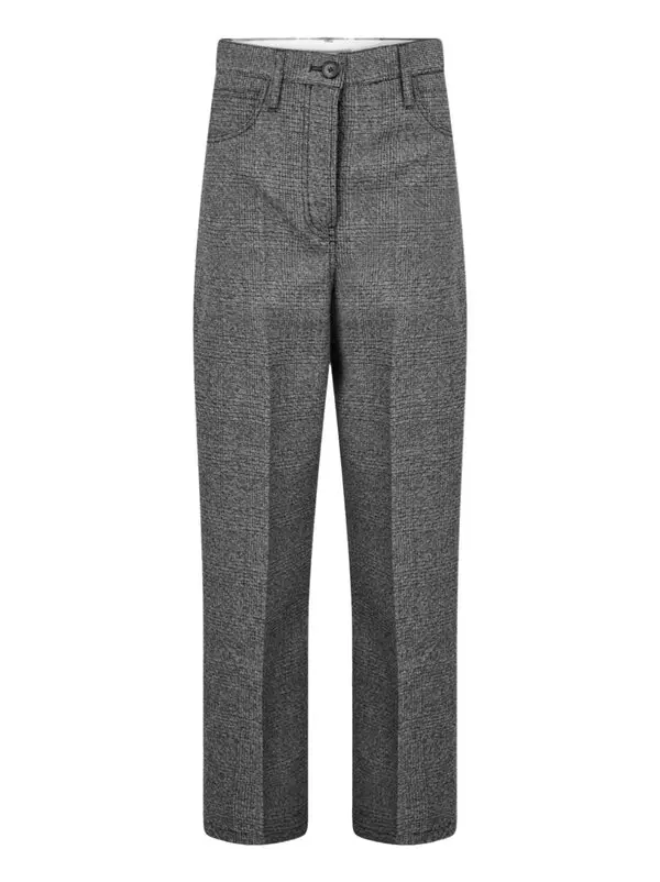 Prada Checked Wide-leg Trousers - Black