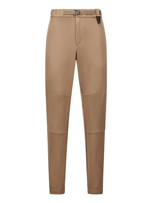Moncler Twill Trousers With Elasticated Waistband And Buckle Detail - Light Brown