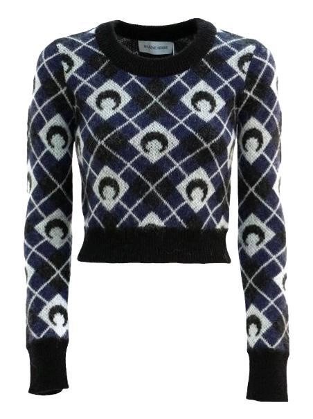 MARINE SERRE Moon Argyle Knitted Cropped Jumper - Black