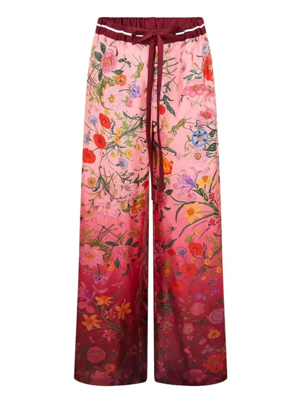 Gucci High Waisted Wide Leg Floral Pants - Red