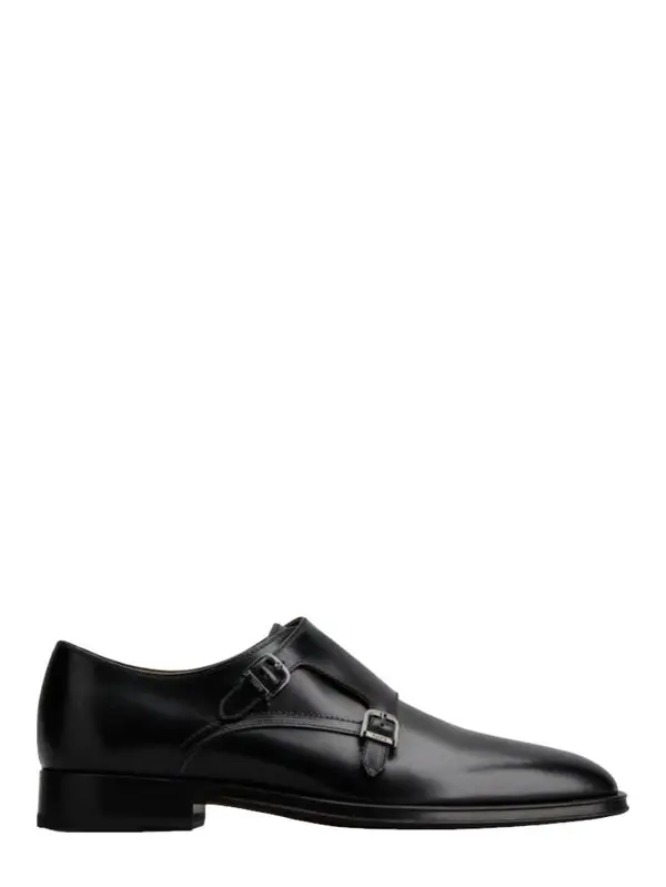TOD'S Double Strap Leather Monk Shoes - Black