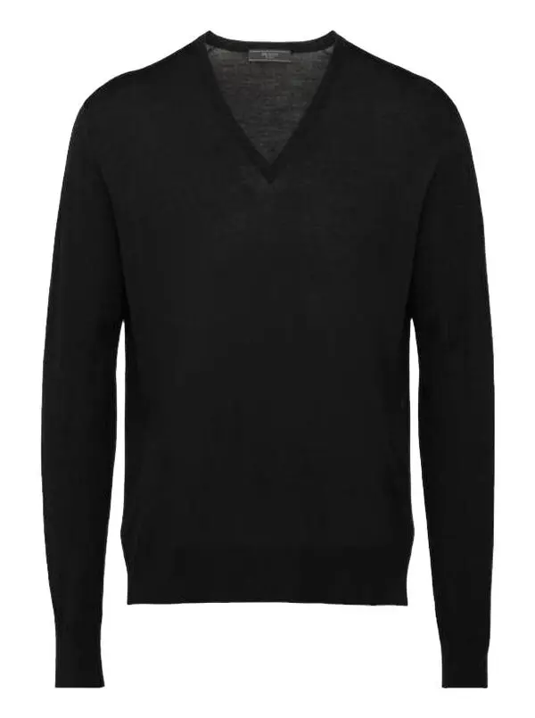 Prada V-neck Woolen Jumper - Black