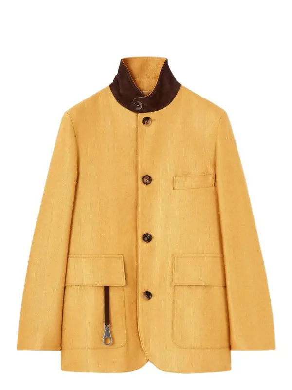 Loro Piana Long-sleeved Casual Jacket With Stand Collar And Suede Trim - Saffron Tea