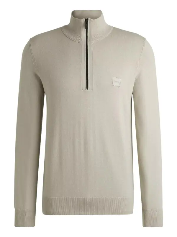 Hugo Boss Quarter Zip Sweater With Logo Patch - Nude