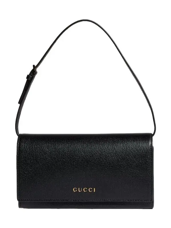 Gucci Leather Pouch With Gold-foiled Logo - Black