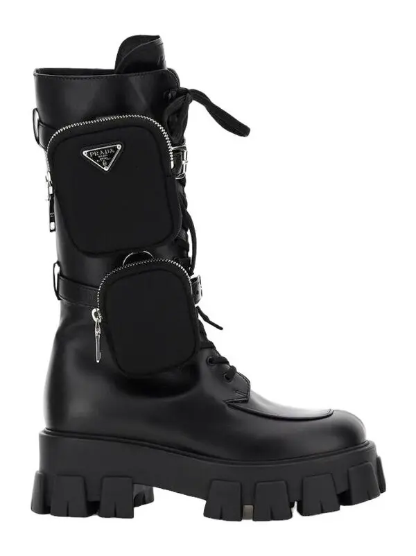 Prada Monolith Platform Boots - Black