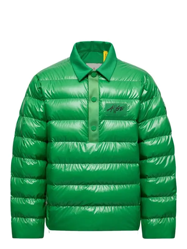 Moncler Long-sleeved Down Jacket With Logo Detail - Bright Green