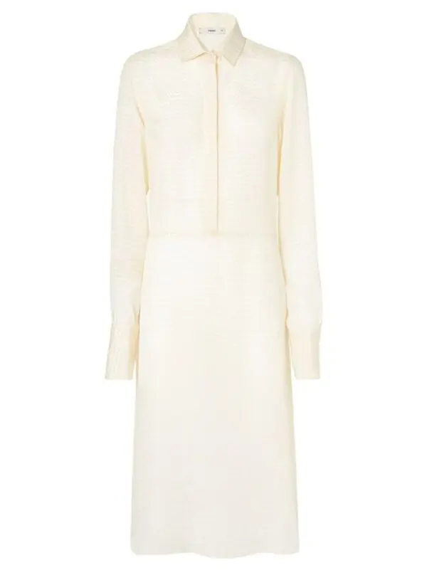 Fendi Silk Jacquard Midi Shirt Dress - Ivory