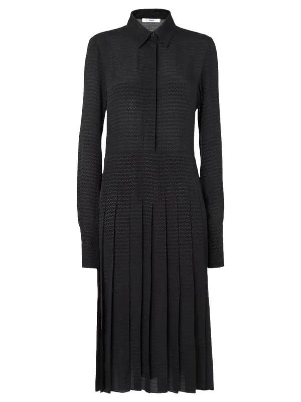 Fendi Chevron Jacquard Pleated Dress - Black