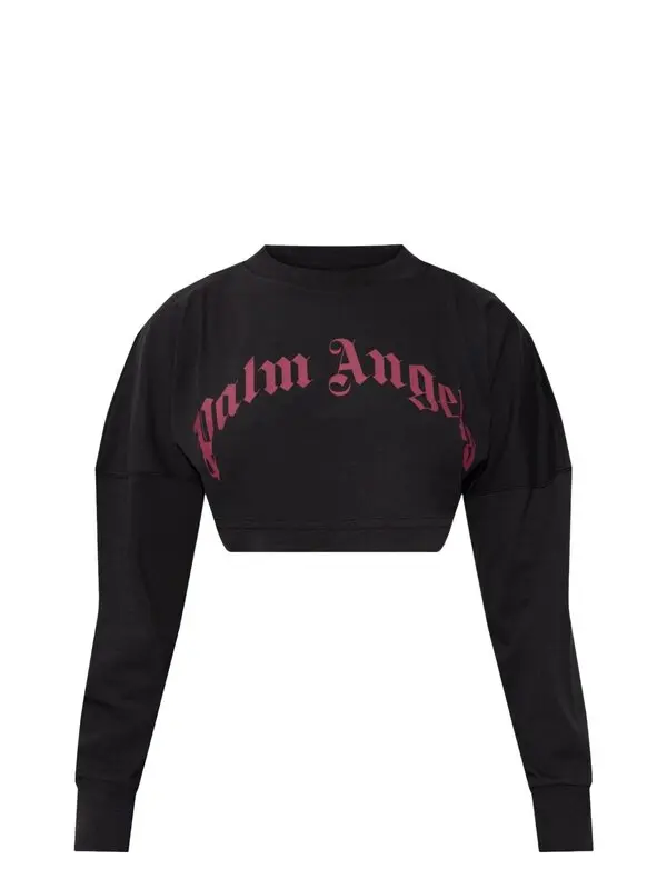 Palm Angels Curved Logo Printed Cropped Top - Black