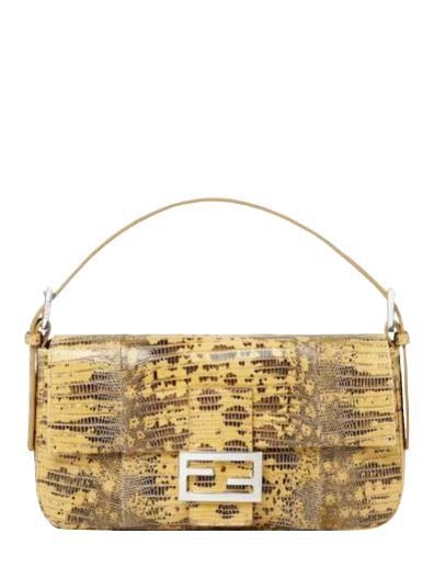 Fendi Baguette Shoulder Bag In Teju Lizard Leather - Yellow