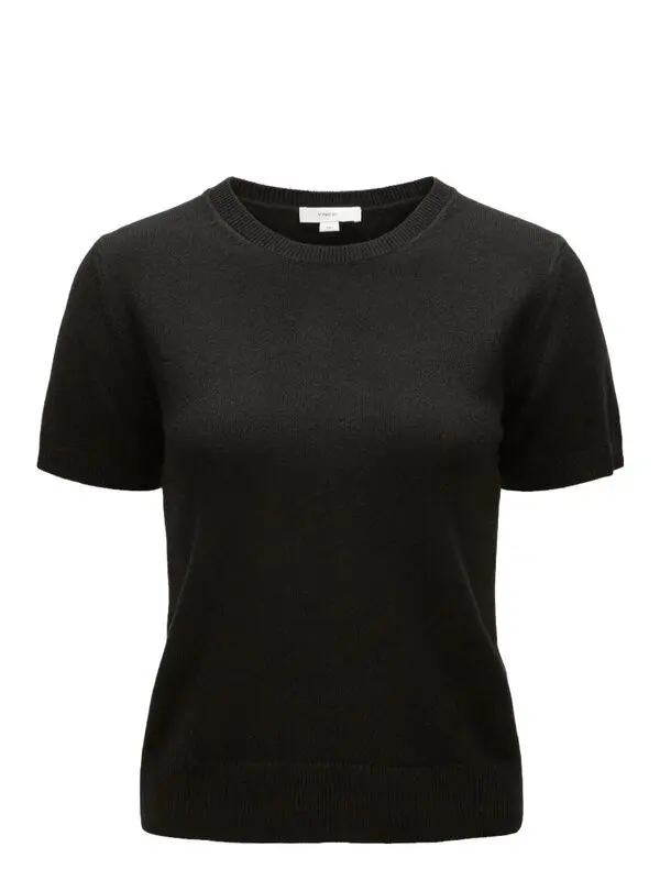 Vince Short-sleeved Knitted T-shirt With Round Neck - Black