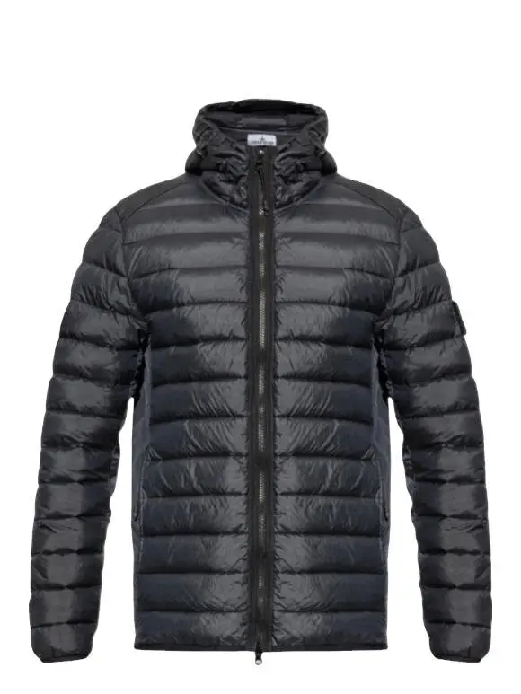 Stone Island Hooded Zip-up Jacket With Logo Patch - Blue