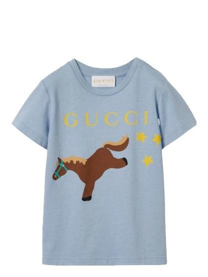 Gucci Baby Cotton T-shirt With Print - Light Blue