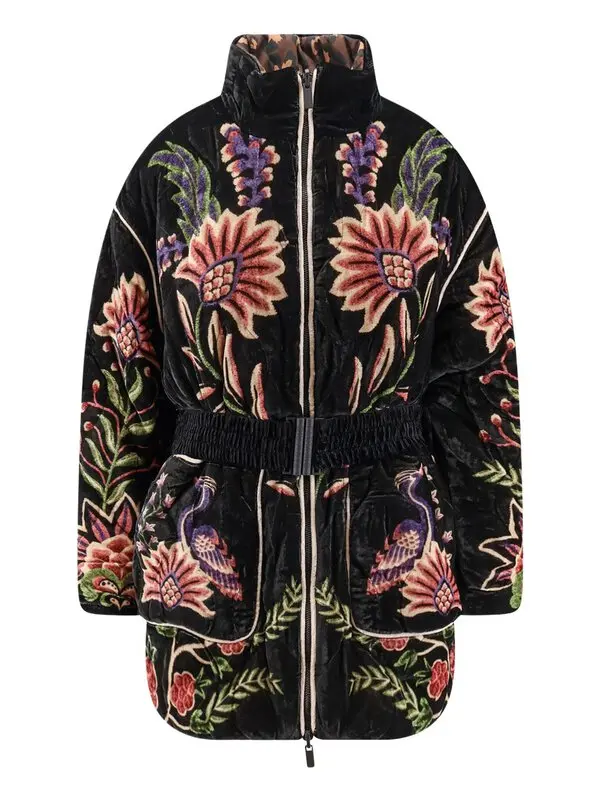 Farm Rio Floral Embroidered Reversible Zip Jacket - Black