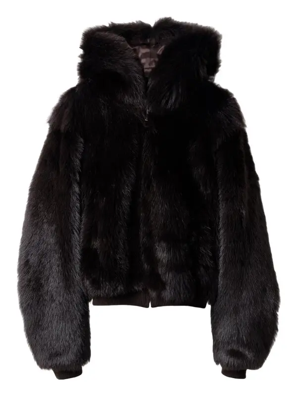 Miu Miu Shearling Zip-up Hoodie Jacket - Dark Brown