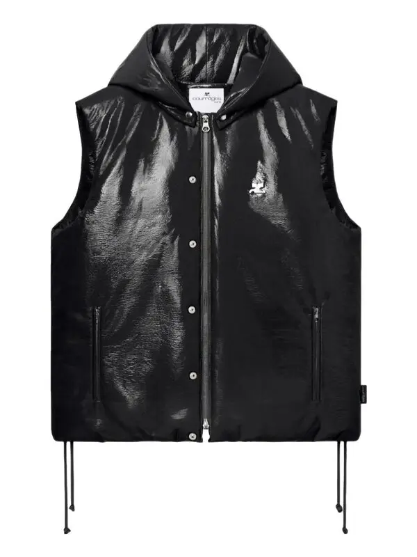 COURREGES Vinyl Puffer Gilet With Removable Hood - Black