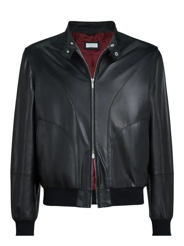 Brunello Cucinelli Leather Zip-up Bomber Jacket - Black
