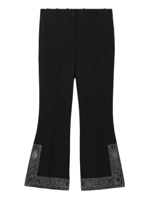 Burberry Cropped Embroidered Wool Silk Flared Trousers - Black
