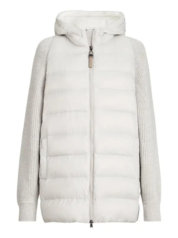 Brunello Cucinelli Hooded Knit-sleeve Jacket - Light Gray