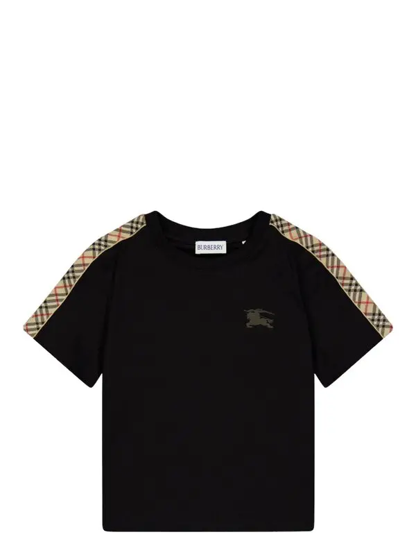 Burberry Round Neck Short Sleeve T-shirt With Check Pattern - Black