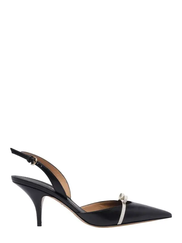 FERRAGAMO Black Leather Slingback Pumps With Bow Detail - Nero