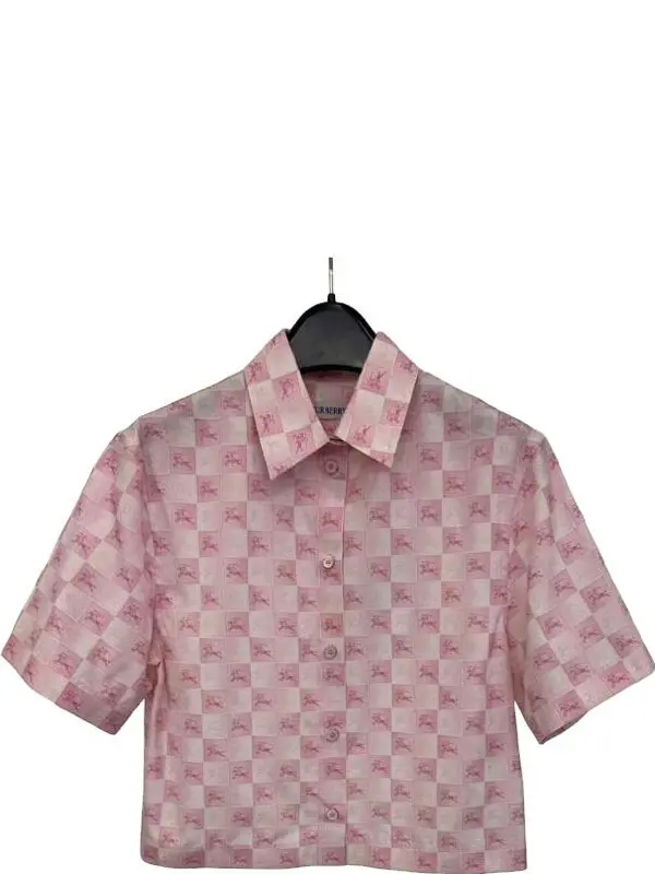 Burberry Cropped Knight Checkerboard Cotton Shirt - Nude