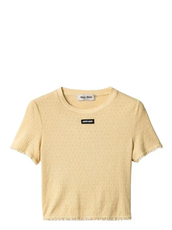 Miu Miu Openwork Lace Trimmed Cotton Top - Cream