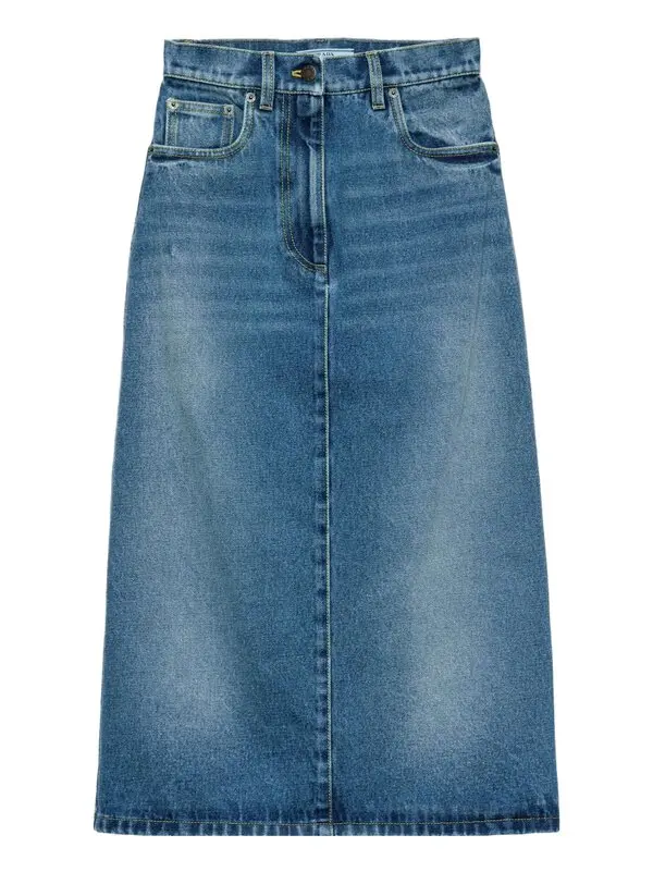 Prada Logo-patch Denim Skirt - Light Blue