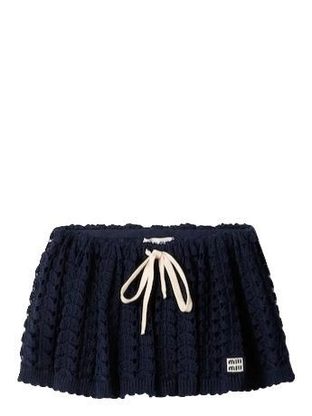 Miu Miu Cotton Mini Skirt With Drawstring And Logo Detail - Navy