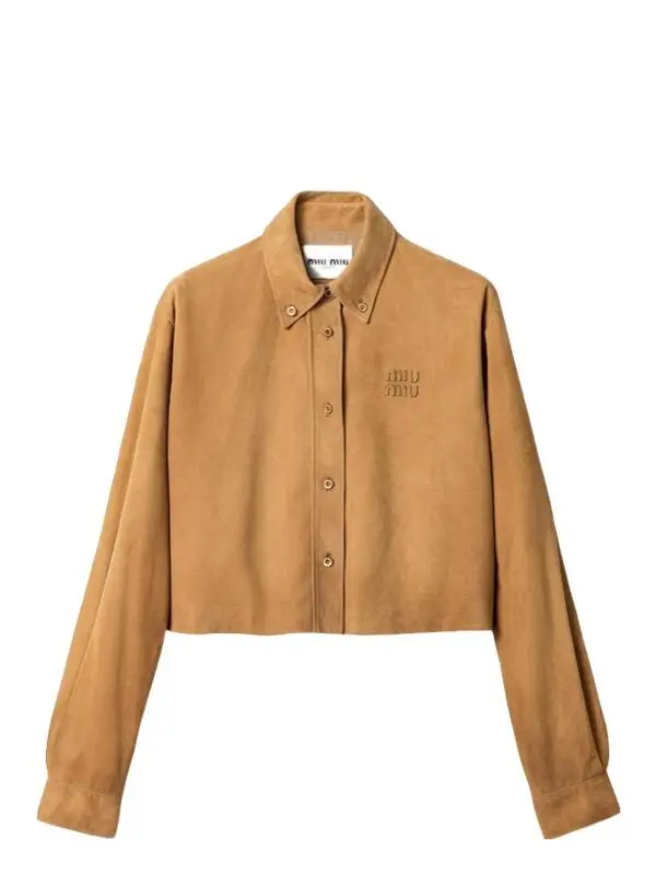 Miu Miu Waxed Suede Cropped Shirt - Brown
