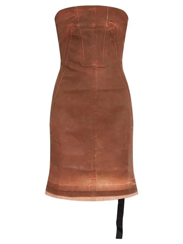 Rick Owens Strapless Denim Dress - Brown