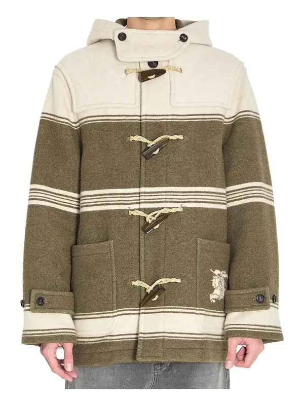Burberry Striped Hooded Duffle Coat - Brown