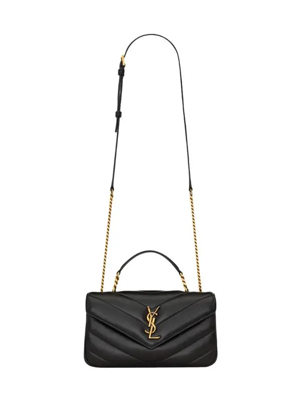 Saint Laurent Leather Flap Shoulder Bag With Metal Chain - Black