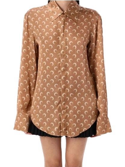 MARINE SERRE Moon Jacquard Buttoned Shirt - Dark Camel