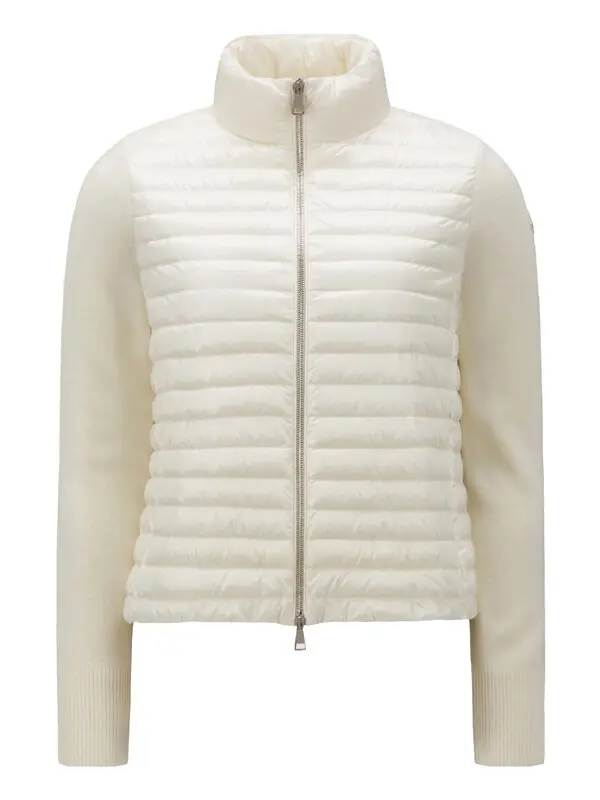 Moncler Logo Patch Padded Knit Zip-up Cardigan - White
