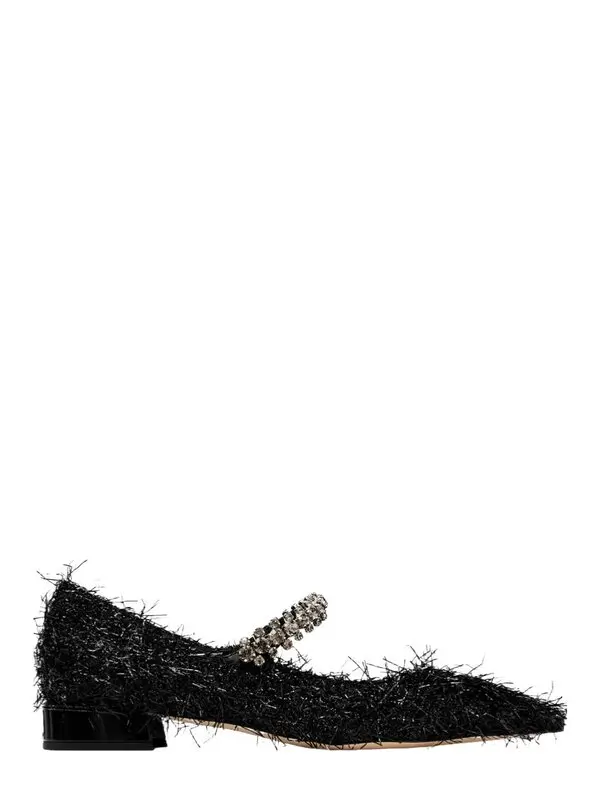 JIMMY CHOO Bing Pump Flats With Embellished Strap - Black/smoky