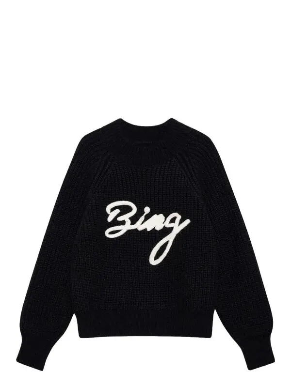 ANINE BING Logo Embroidered Crew Neck Sweater - Black