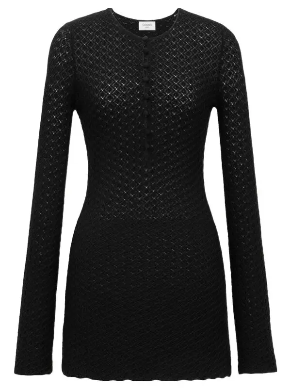 Saint Laurent Long-sleeved Crochet Mini Dress - Black