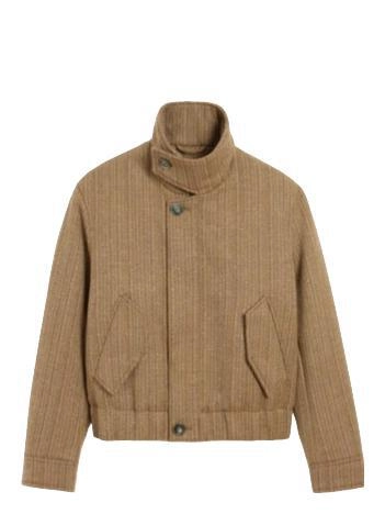 AMI Paris Herringbone Wool Harrington Jacket - Camel/ivory