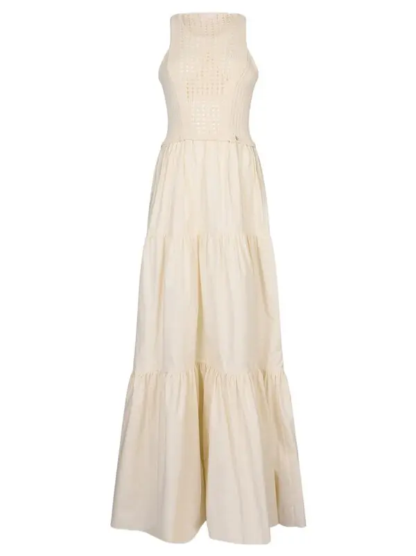 Liu Jo Crochet Knit V-neck Maxi Dress - Light Beige