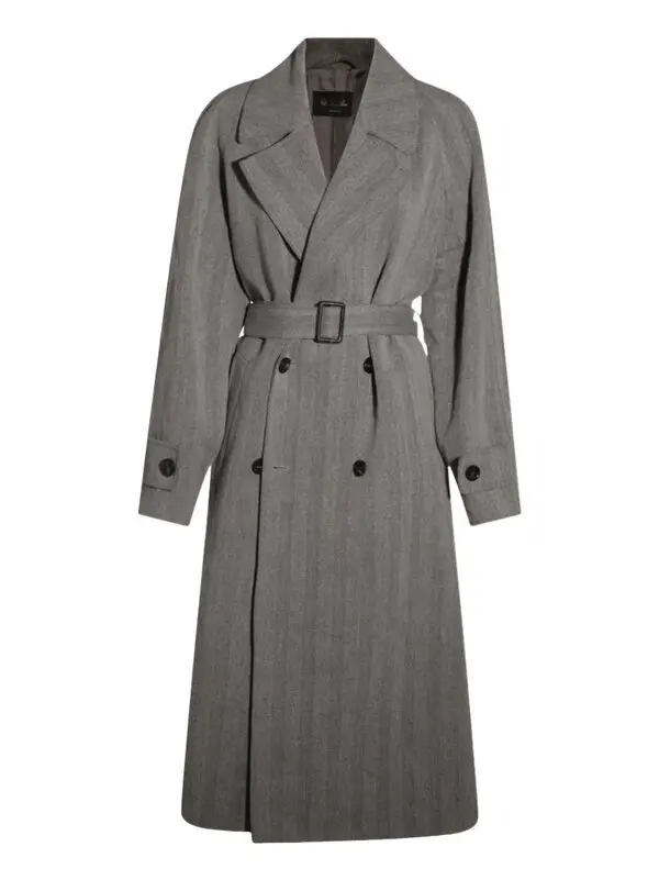Loro Piana Long Double-breasted Coat - Chalk/black