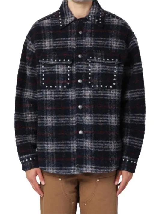 Palm Angels Studded Checked Shirt - Black