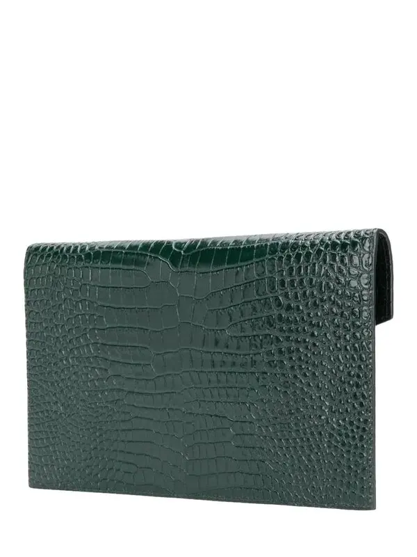 Saint Laurent Uptown Pouch In Crocodile Embossed Shiny Leather - Green
